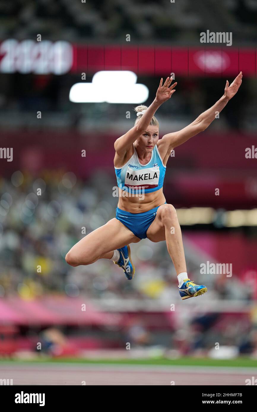 Kristina Makela competing in the Triple Jump at the 2020 Tokyo Olympics ...