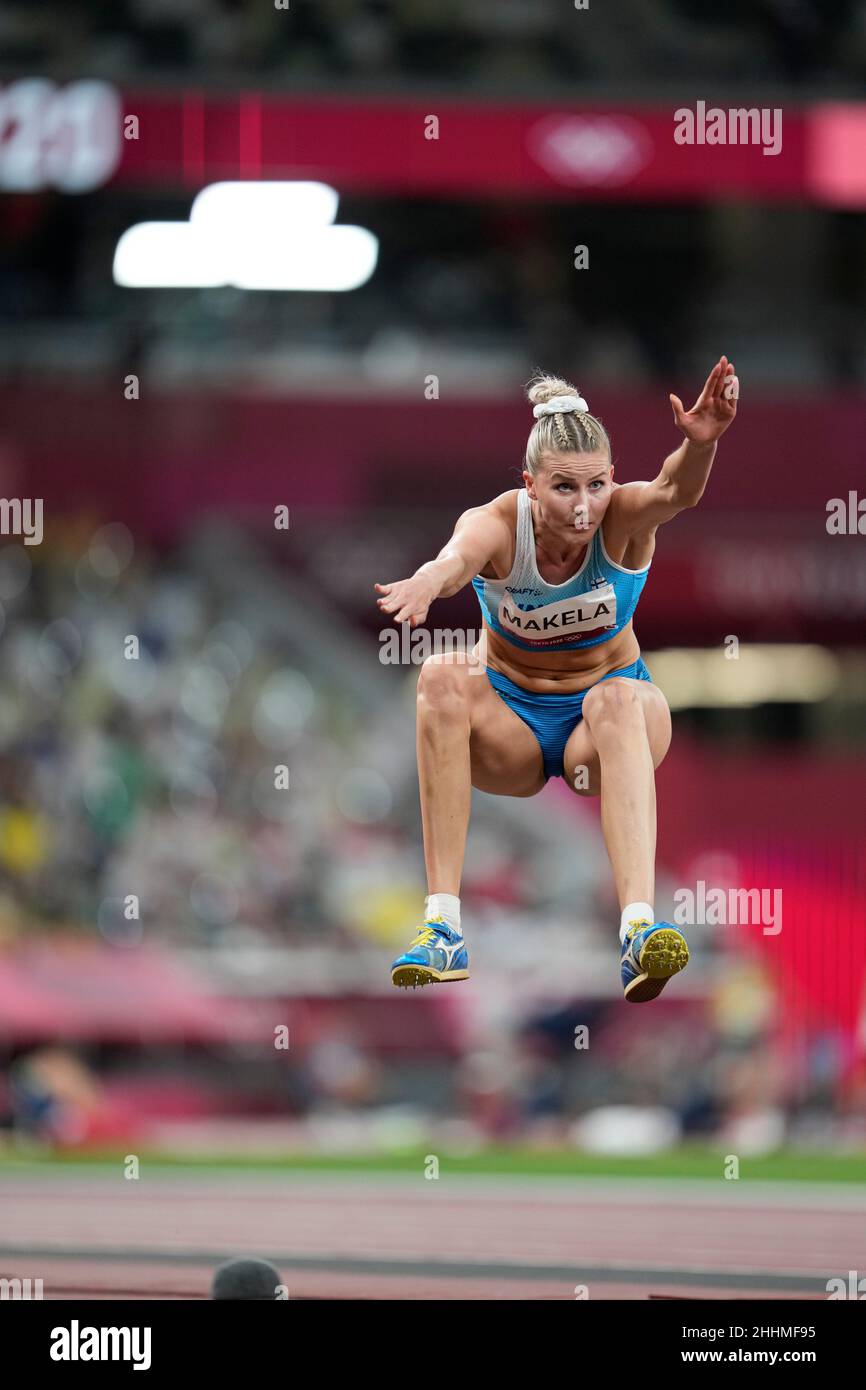 Kristina Makela competing in the Triple Jump at the 2020 Tokyo Olympics ...