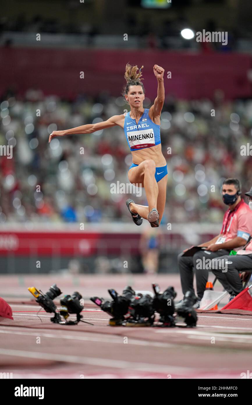 Hanna Minenko competing in the Triple Jump at the 2020 Tokyo Olympics ...