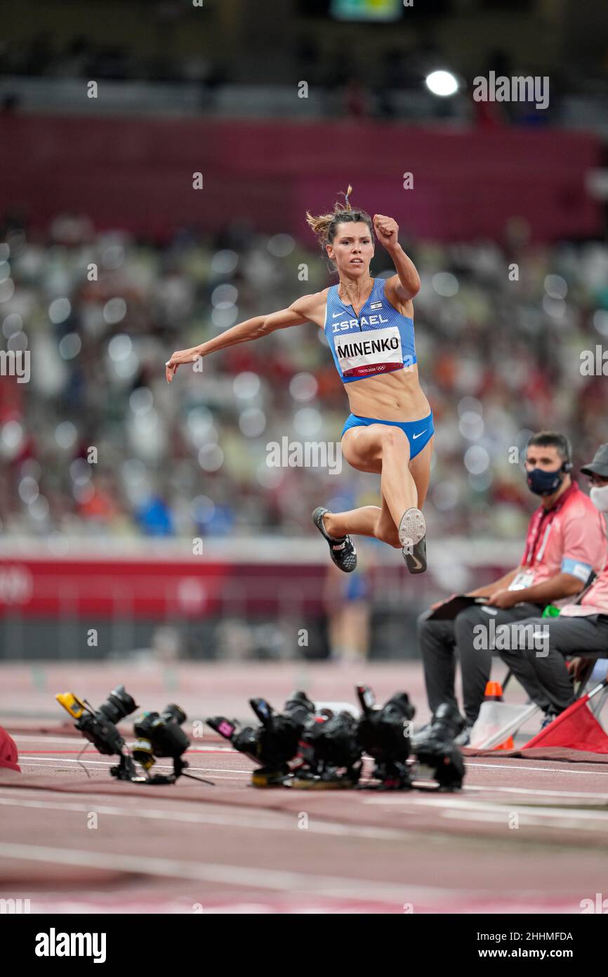 Hanna Minenko competing in the Triple Jump at the 2020 Tokyo Olympics ...