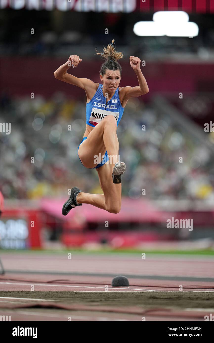 Hanna Minenko competing in the Triple Jump at the 2020 Tokyo Olympics ...