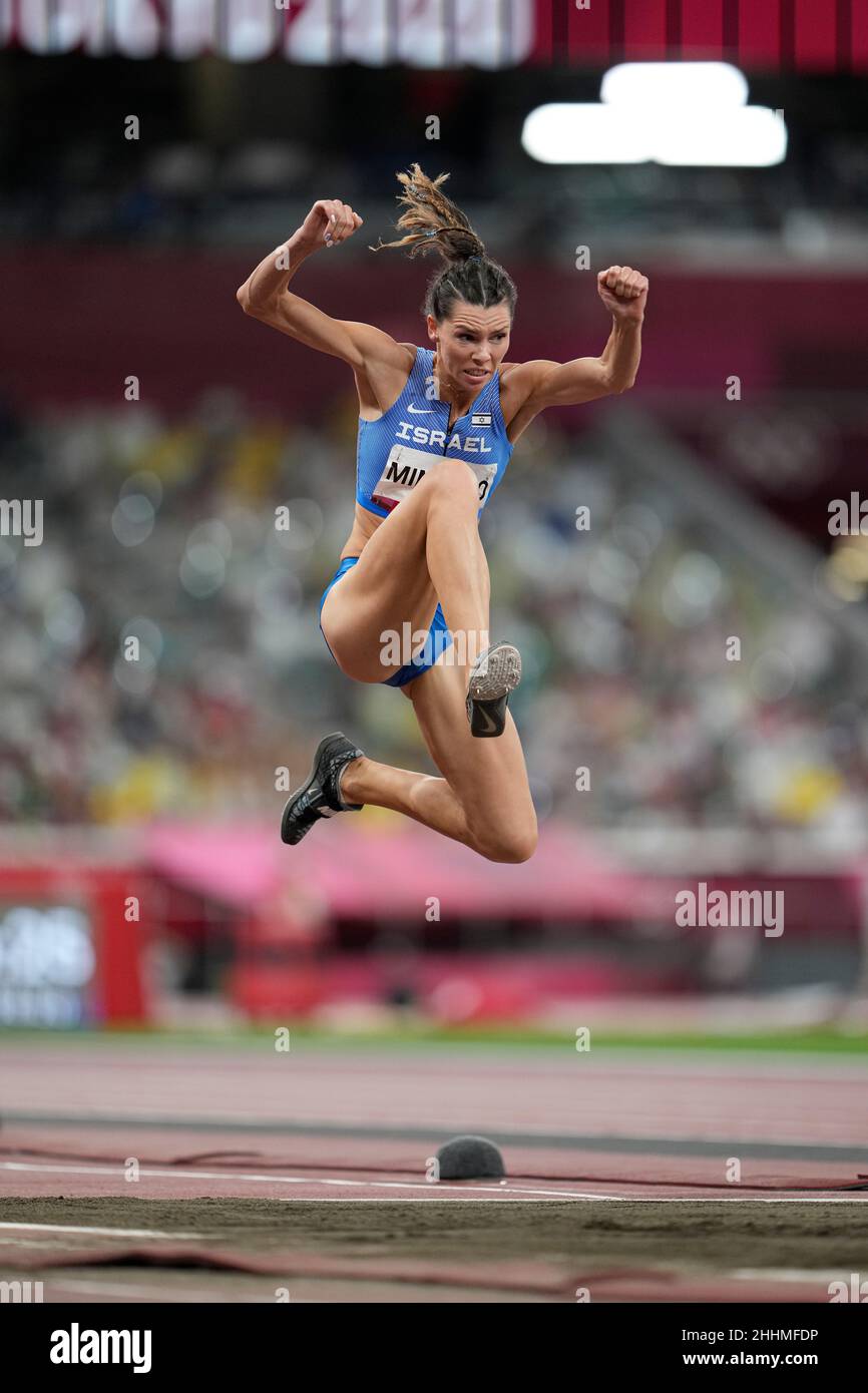 Hanna Minenko competing in the Triple Jump at the 2020 Tokyo Olympics ...