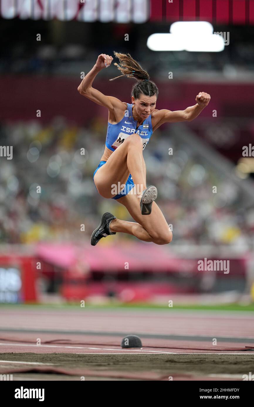 Hanna Minenko competing in the Triple Jump at the 2020 Tokyo Olympics ...