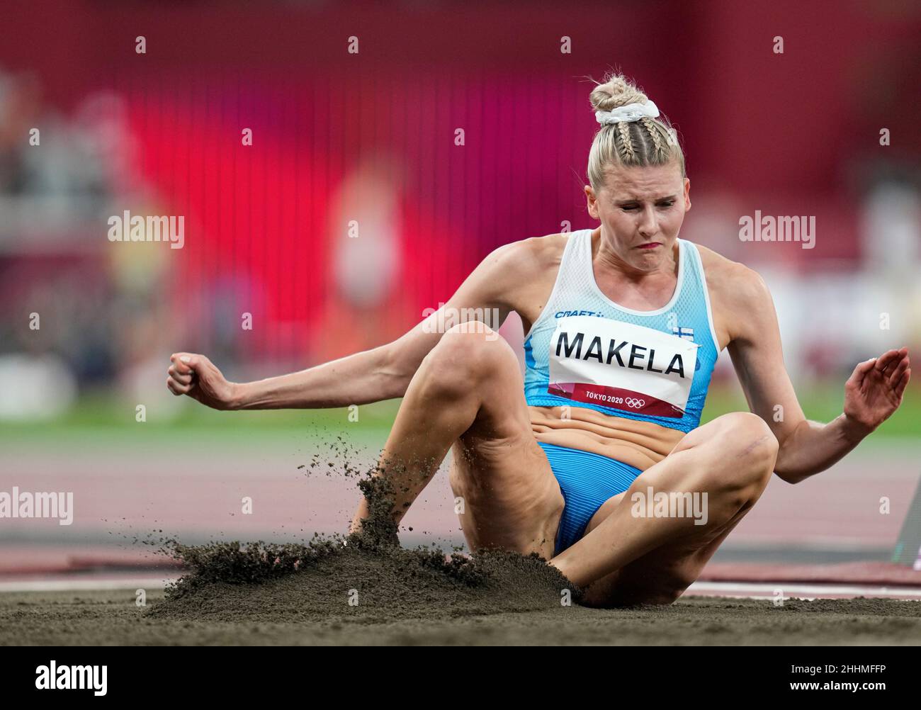 Kristina Makela competing in the Triple Jump at the 2020 Tokyo Olympics ...