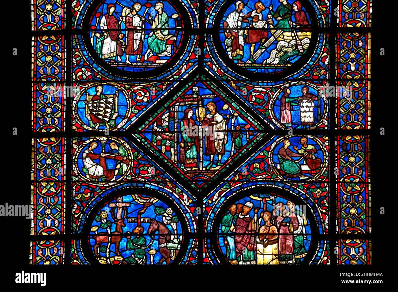 Medieval stained glass Window of the Gothic Cathedral of Chartres ...