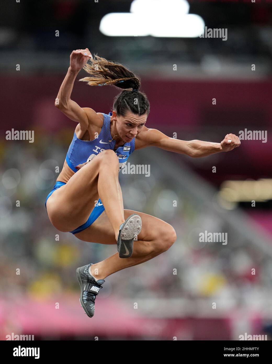 Hanna Minenko competing in the Triple Jump at the 2020 Tokyo Olympics ...