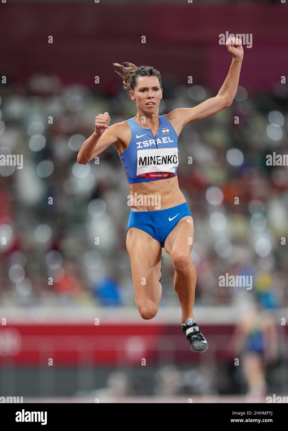 Hanna Minenko competing in the Triple Jump at the 2020 Tokyo Olympics ...