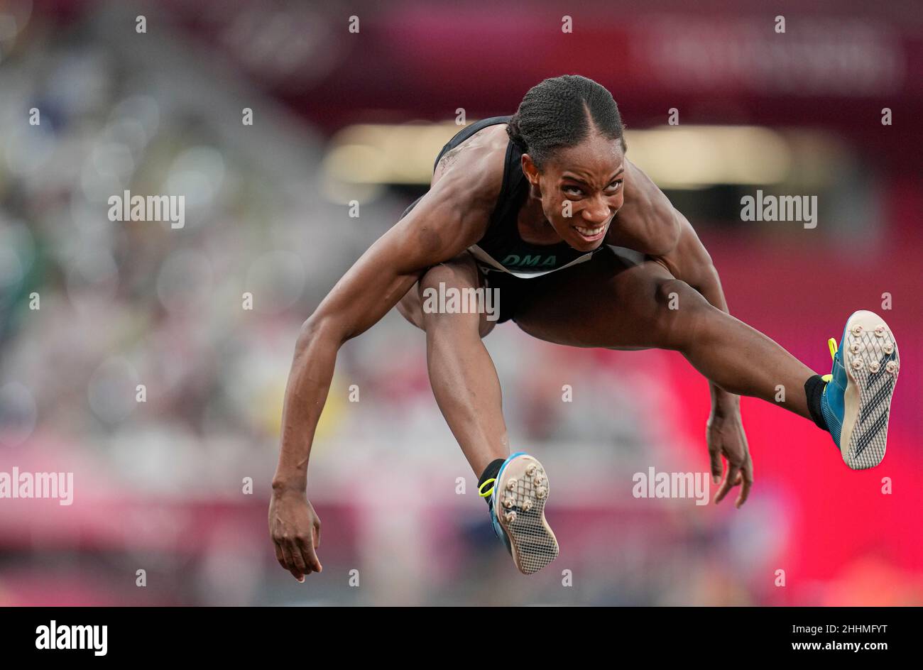 Thea Lafond competing in the Triple Jump at the 2020 Tokyo Olympics ...