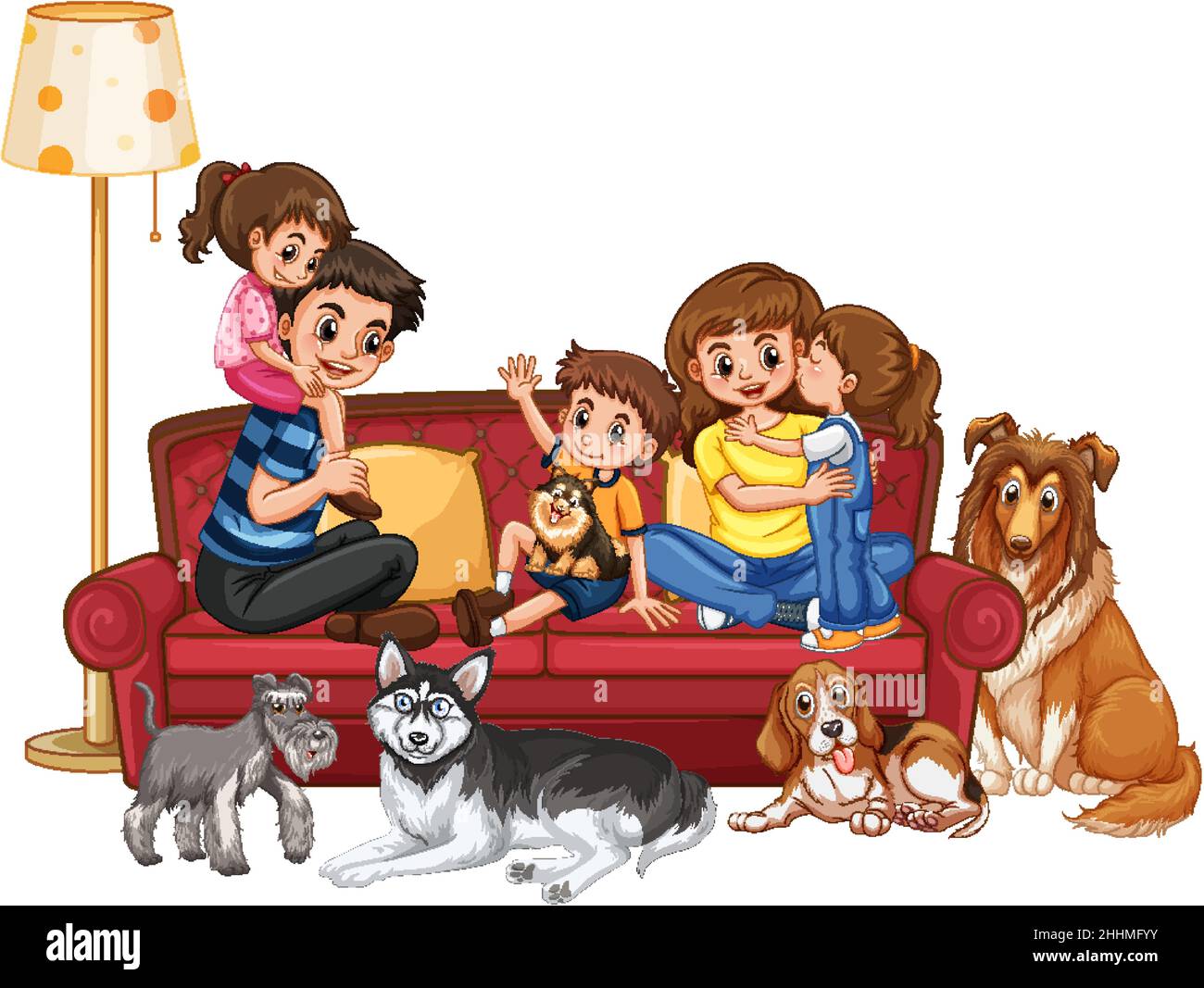 Happy family with their dogs in cartoon illustration Stock Vector Image ...
