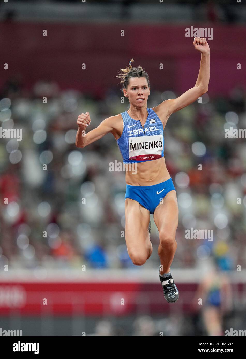 Hanna Minenko competing in the Triple Jump at the 2020 Tokyo Olympics ...