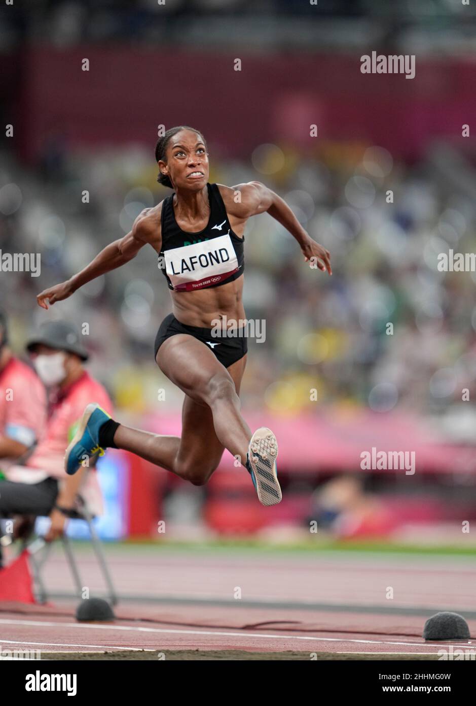 Thea Lafond competing in the Triple Jump at the 2020 Tokyo Olympics ...