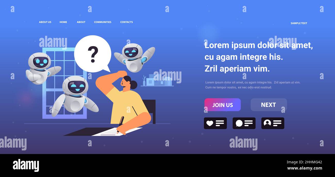 girl student with robots having exam writing test education learning ...