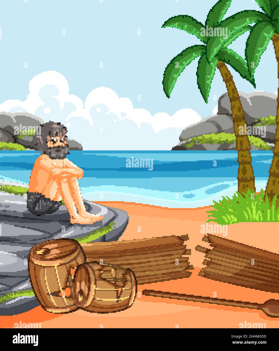 A man on deserted island isolated illustration Stock Vector Image & Art ...