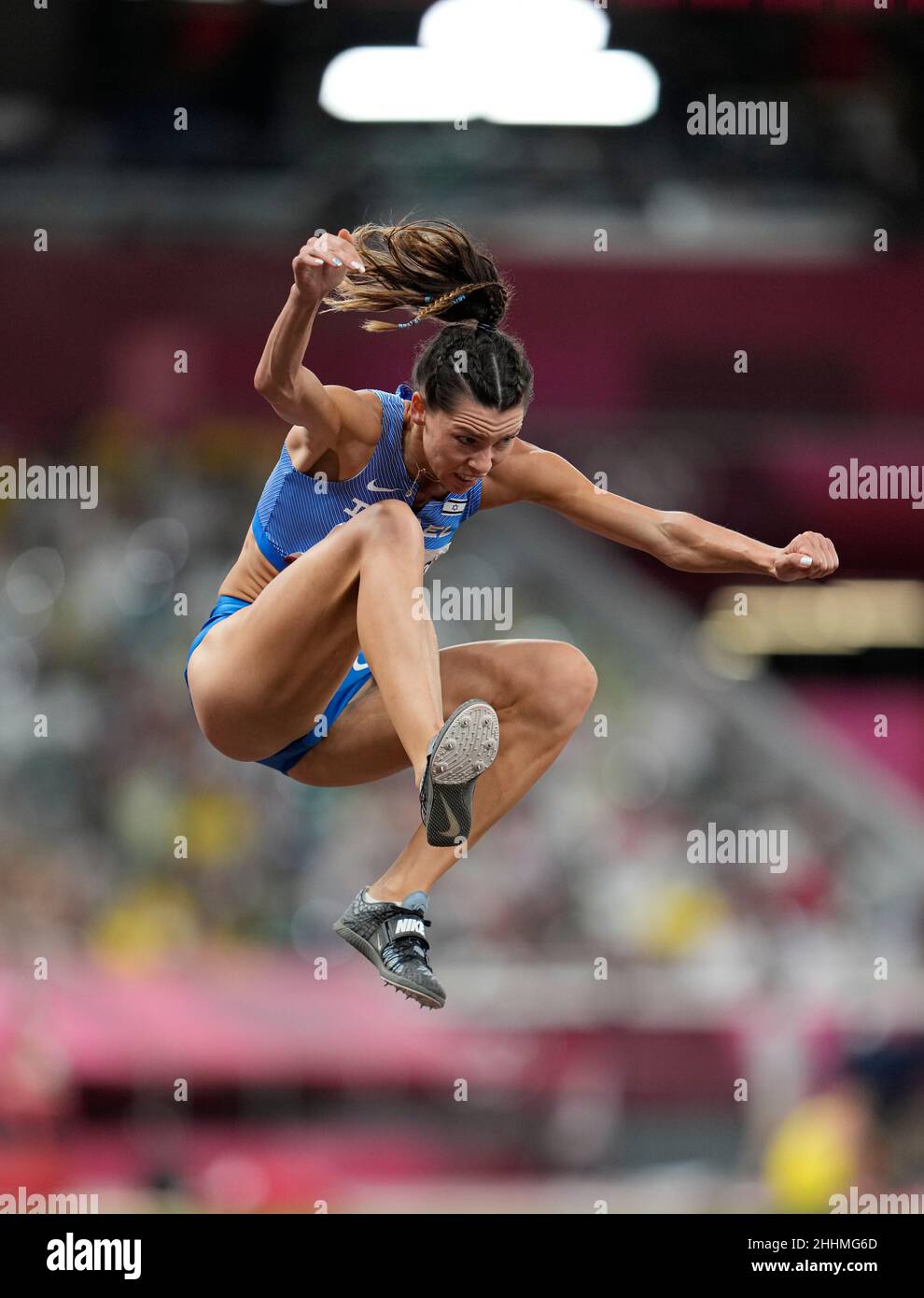Hanna Minenko competing in the Triple Jump at the 2020 Tokyo Olympics ...