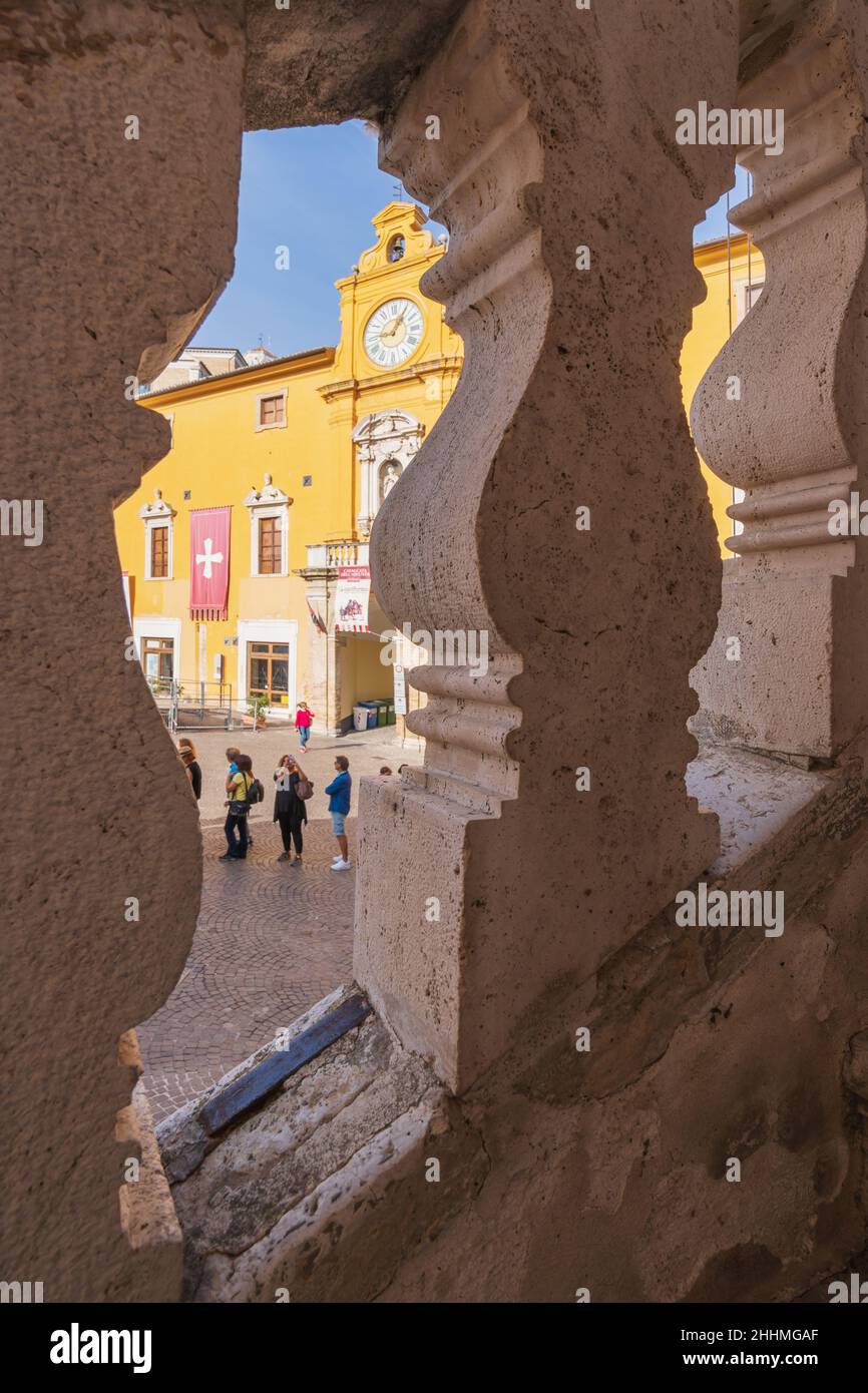 Cityscape, Piazza del Popolo square, Palazzo degli Studi palace, Fermo ...