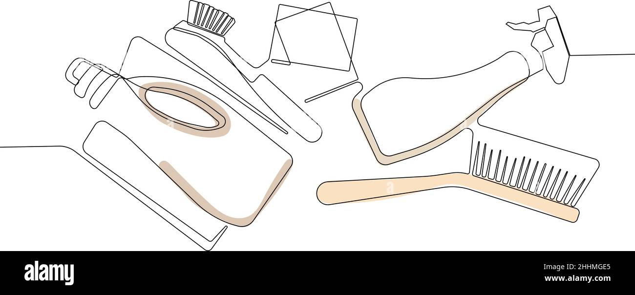 Cleaning brush one line Cut Out Stock Images & Pictures - Alamy