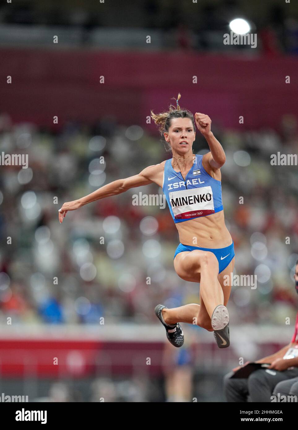 Hanna Minenko competing in the Triple Jump at the 2020 Tokyo Olympics ...