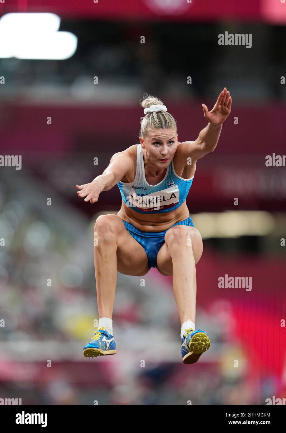 Kristina Makela competing in the Triple Jump at the 2020 Tokyo Olympics ...