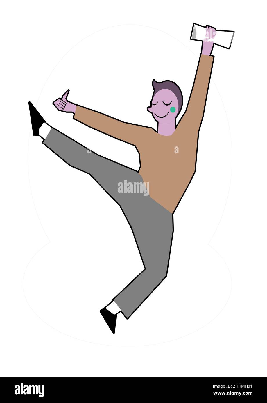Man jumping with scroll of paper Stock Photo - Alamy