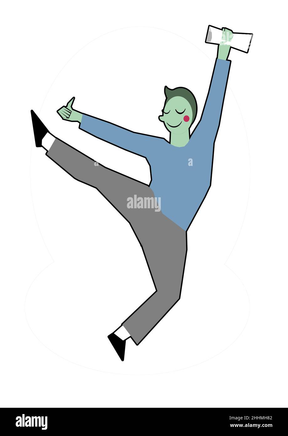 Man jumping with scroll of paper Stock Photo - Alamy