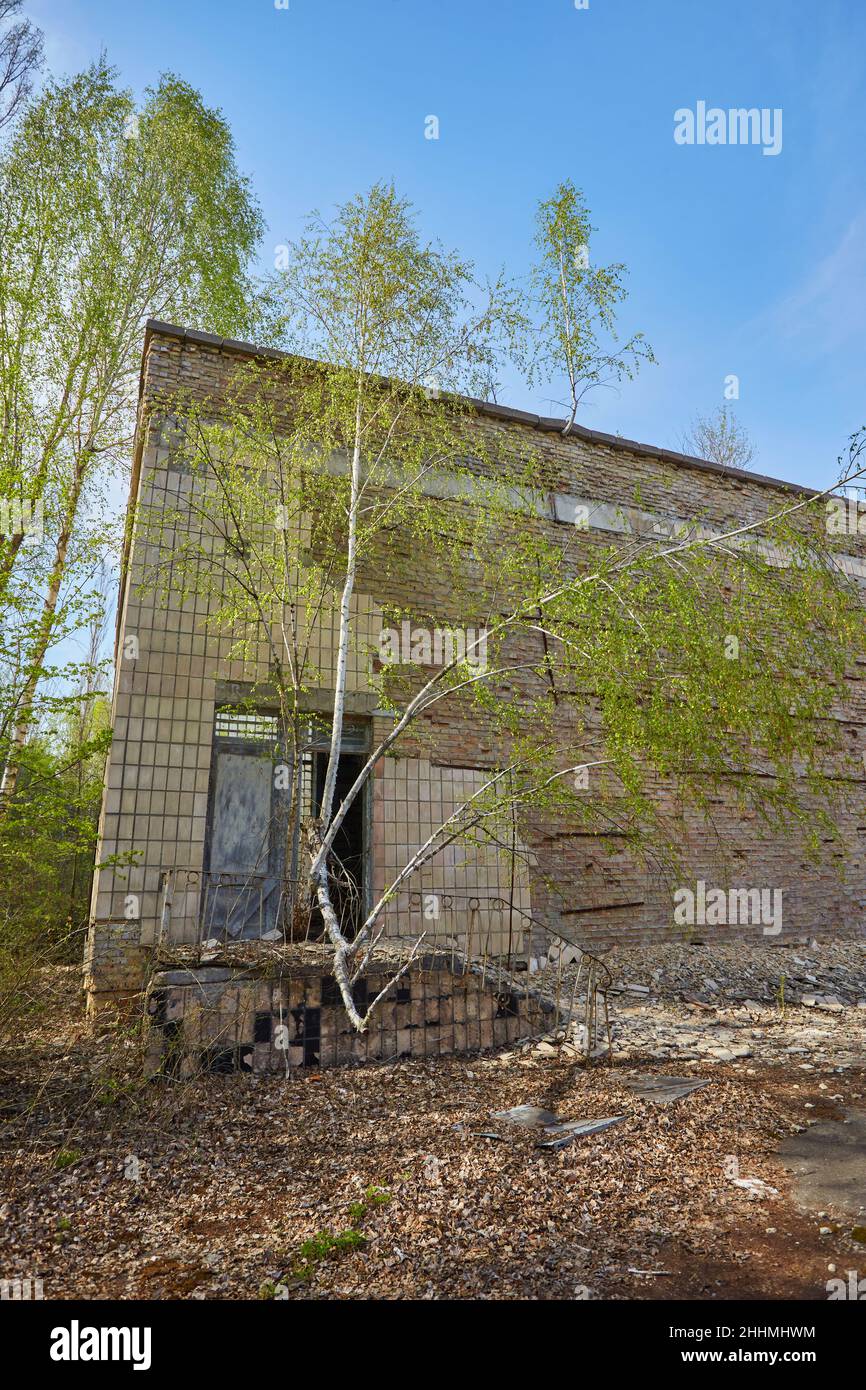 Destroyed school in the city of Pripyt, in the exclusion zone after the ...