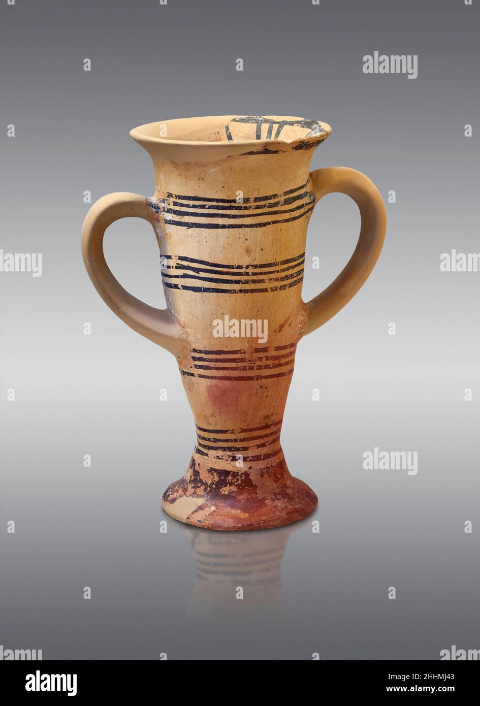 Ancient Helladic Greek pottery two handled footed cup with concentric ...