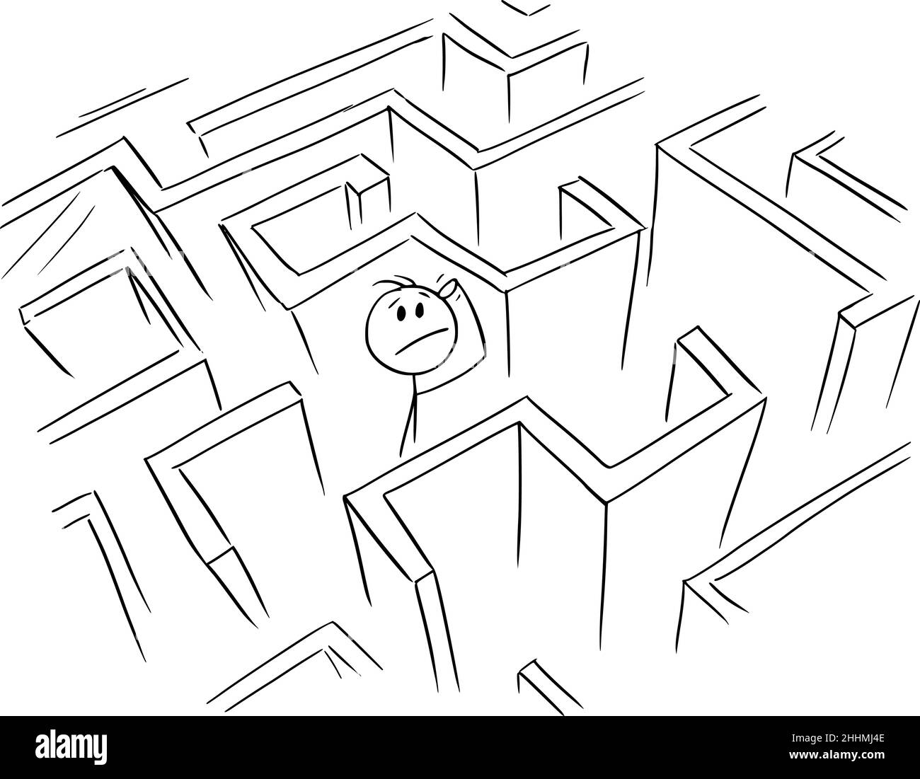 Person or Businessman Lost in Labyrinth or Maze, Vector Cartoon Stick ...