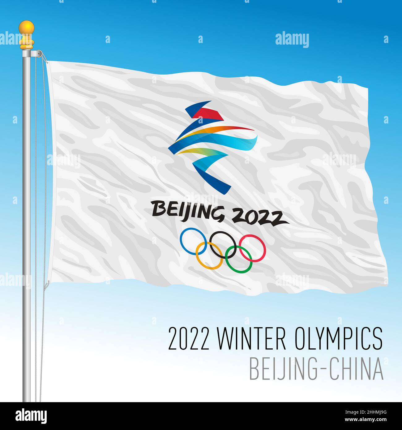 Beijing, China, February 2022, XXIV Winter Olympics Games flag with logo, vector illustration ...