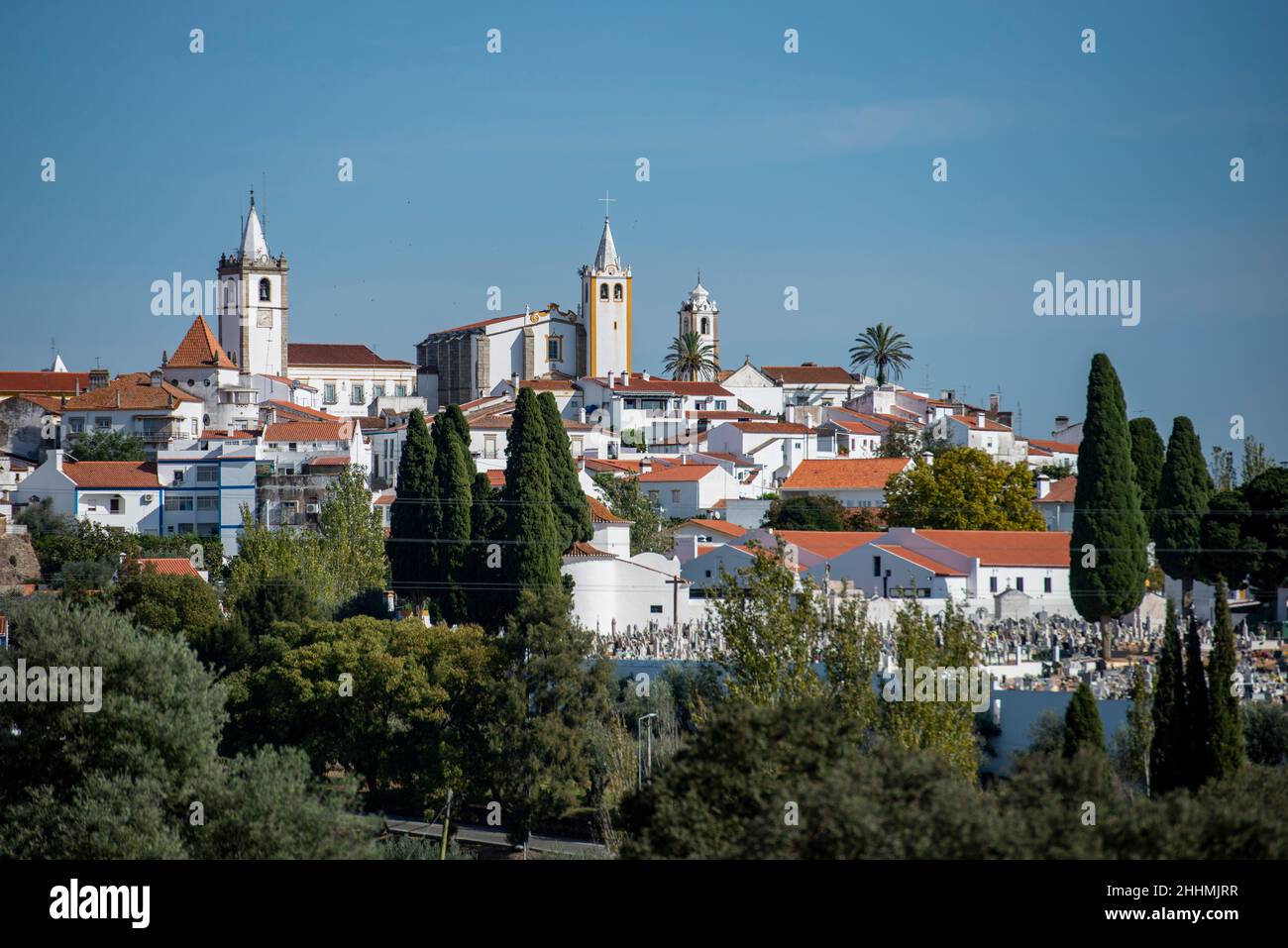 a view of the old Town of Arronches with the Church or Igreja Nossa ...