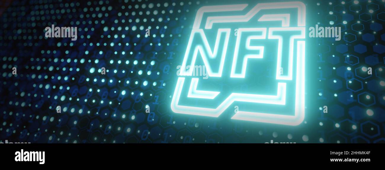 futuristic metaverse non fungible tokens concept, NFT neon sign-picture ...