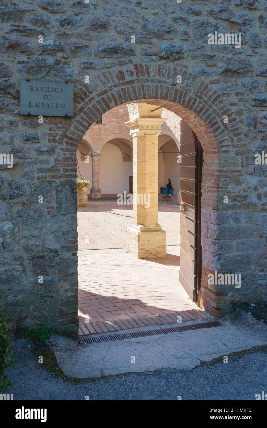 Basilica of S. Ubaldo church, Cloister, Gubbio, Umbria, Italy, Europe ...