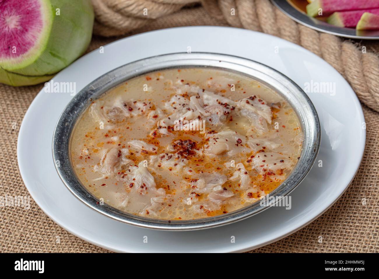 Traditional Turkish Cuisine Paça Soup; Decent trotter soup (Seasoned ...