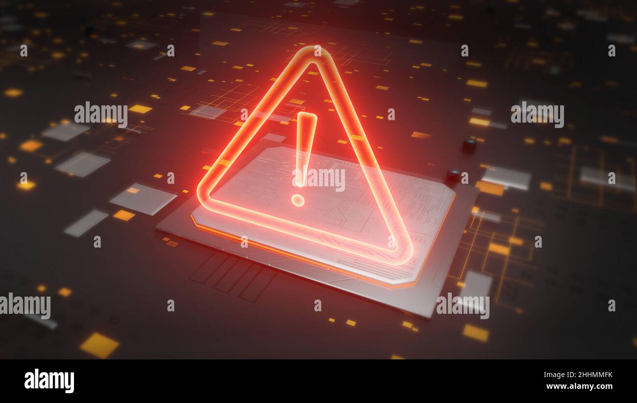 Composite image of exclamation warning sign and technology digital ...