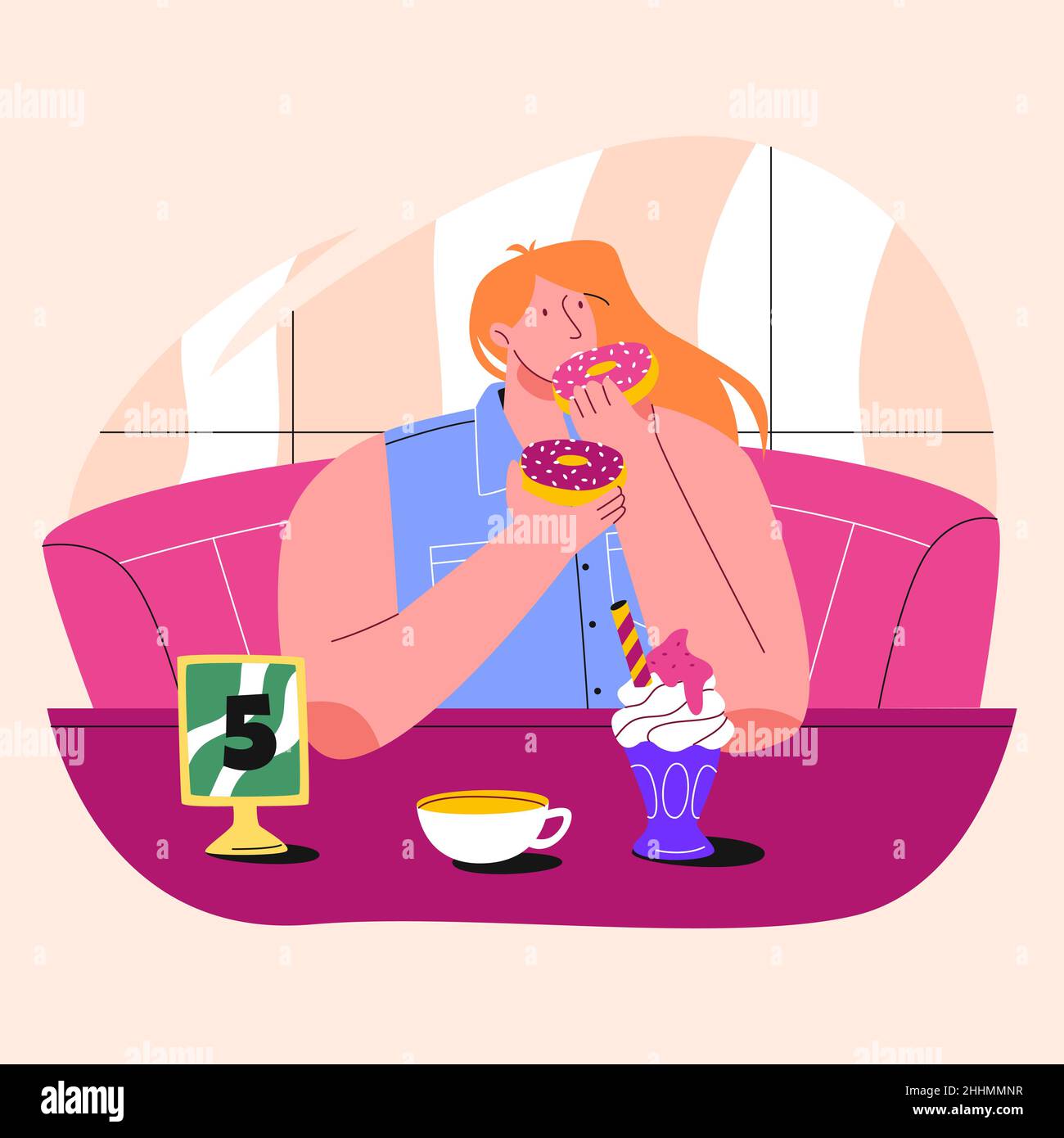 Hand drawn flat design people eating set Vector illustration Stock ...