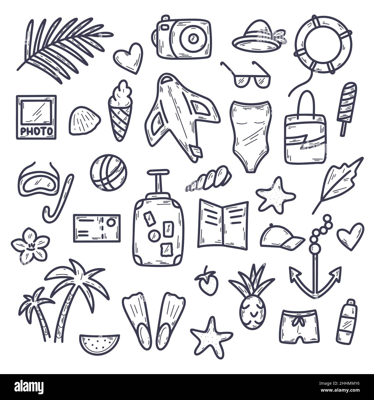 Set summer vacation doodle style icons Stock Vector Image & Art - Alamy