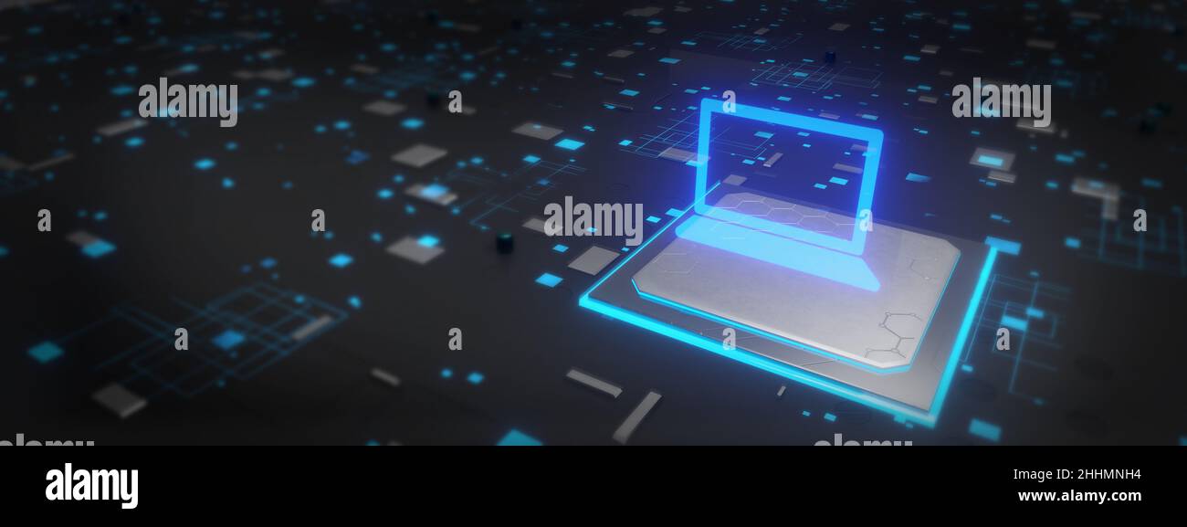 laptop computer with dark technology concept background Stock Photo - Alamy