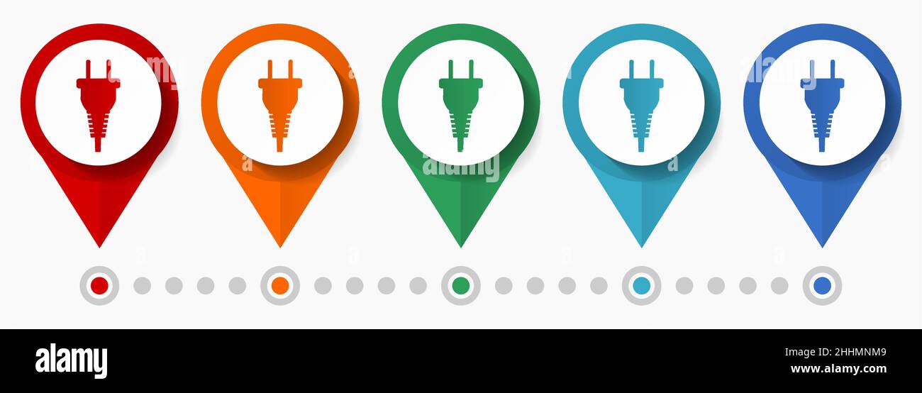 Electricity, plug, energy concept vector icon set, flat design ...