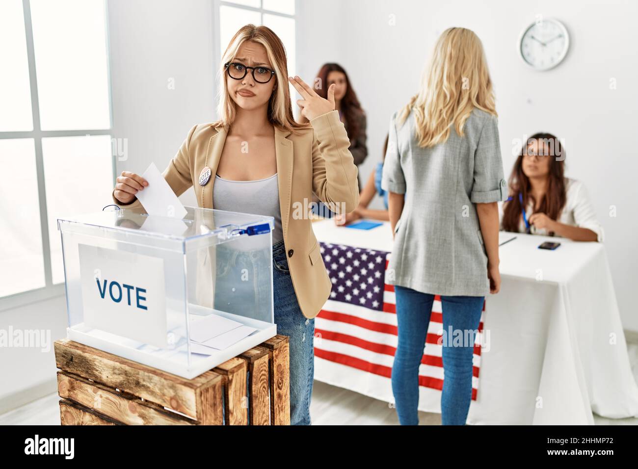 Group of young girls voting at democracy referendum shooting and ...