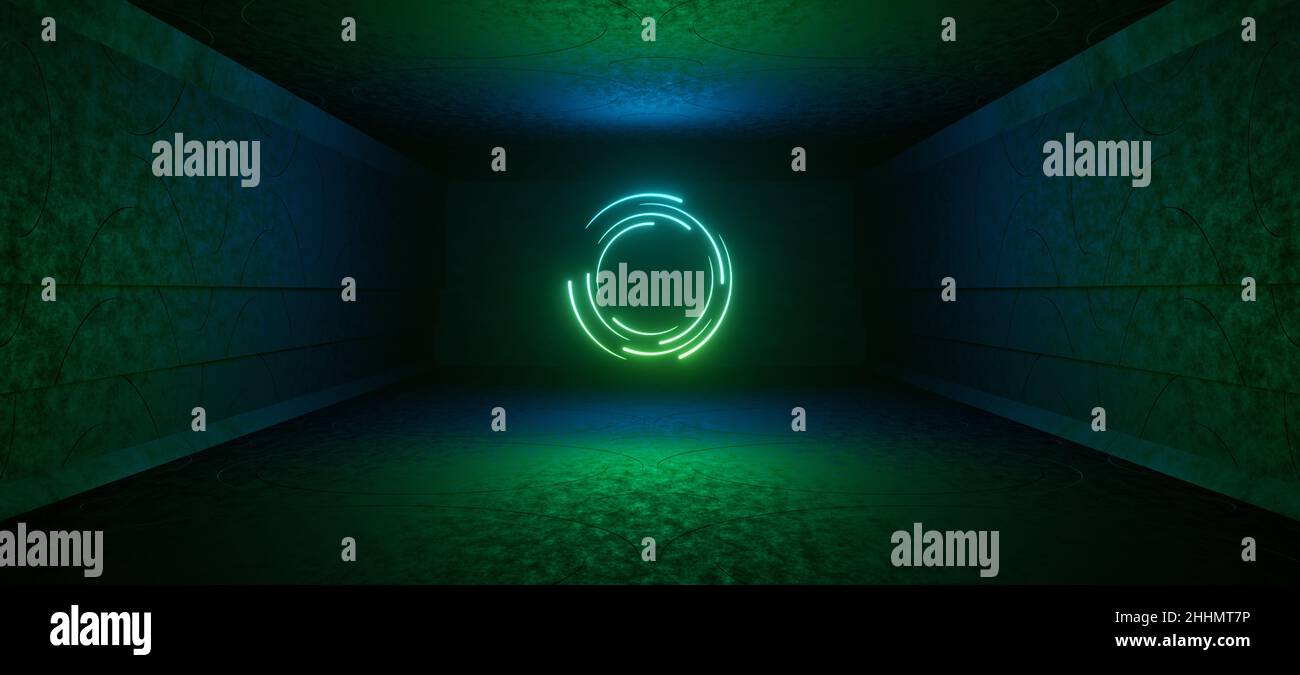 Alien Alien Hangar Tunnel Futuristic Hallway Cyberpunk Neon Glowing ...