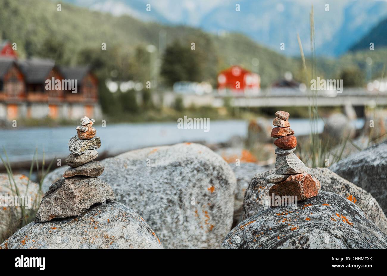 stacked stone tower, cairns, stones Stock Photo - Alamy