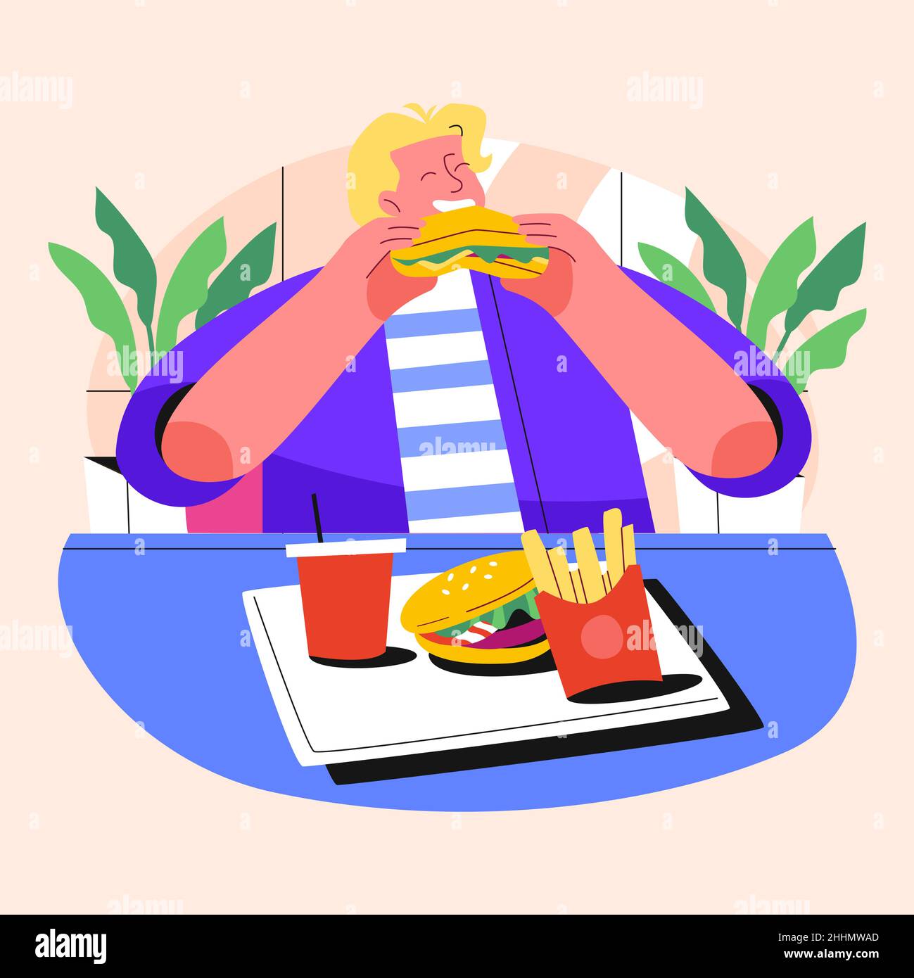 Hand drawn flat design people eating set Vector illustration Stock ...