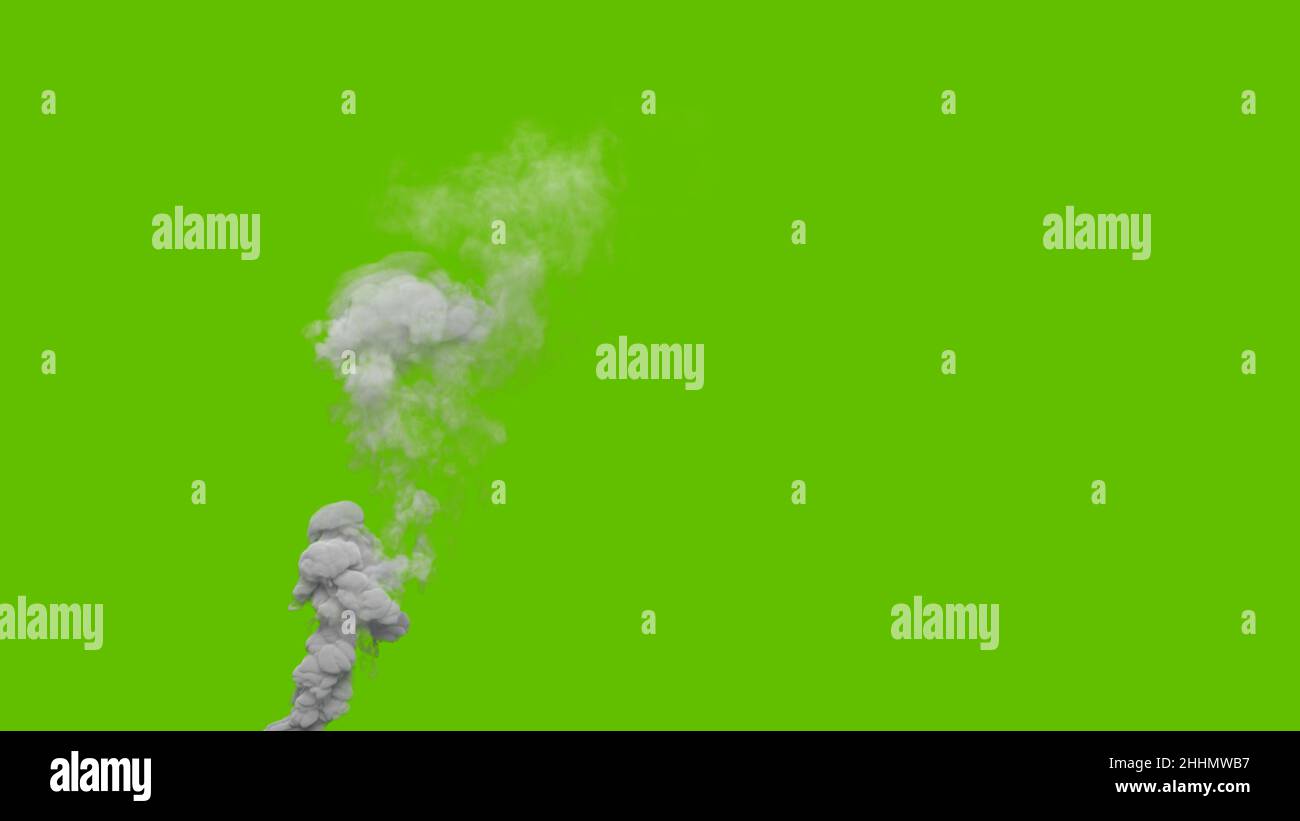 grey pollution smoke column from factory on green screen, isolated ...