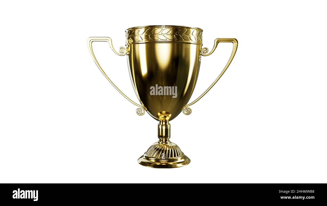 cute golden prize bowl - contest victory sign, isolated - object 3D ...