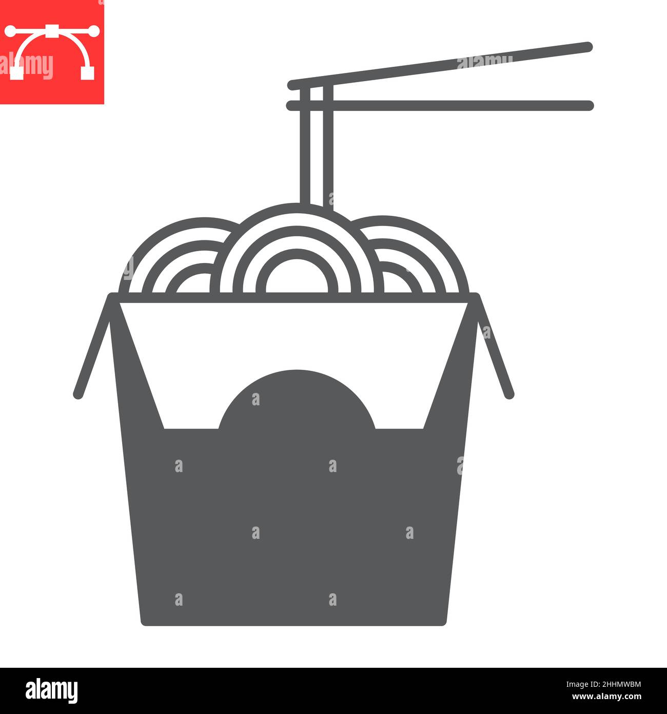 Noodle box glyph icon, asian food and chopsticks, noodles box vector ...