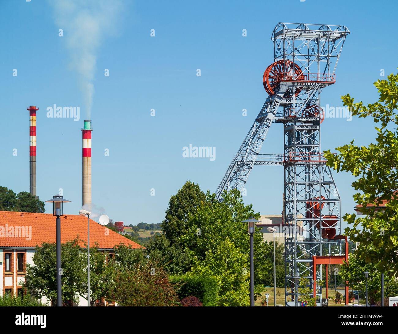 The pithead mine workings in the town of St Eloy les Mines in the ...