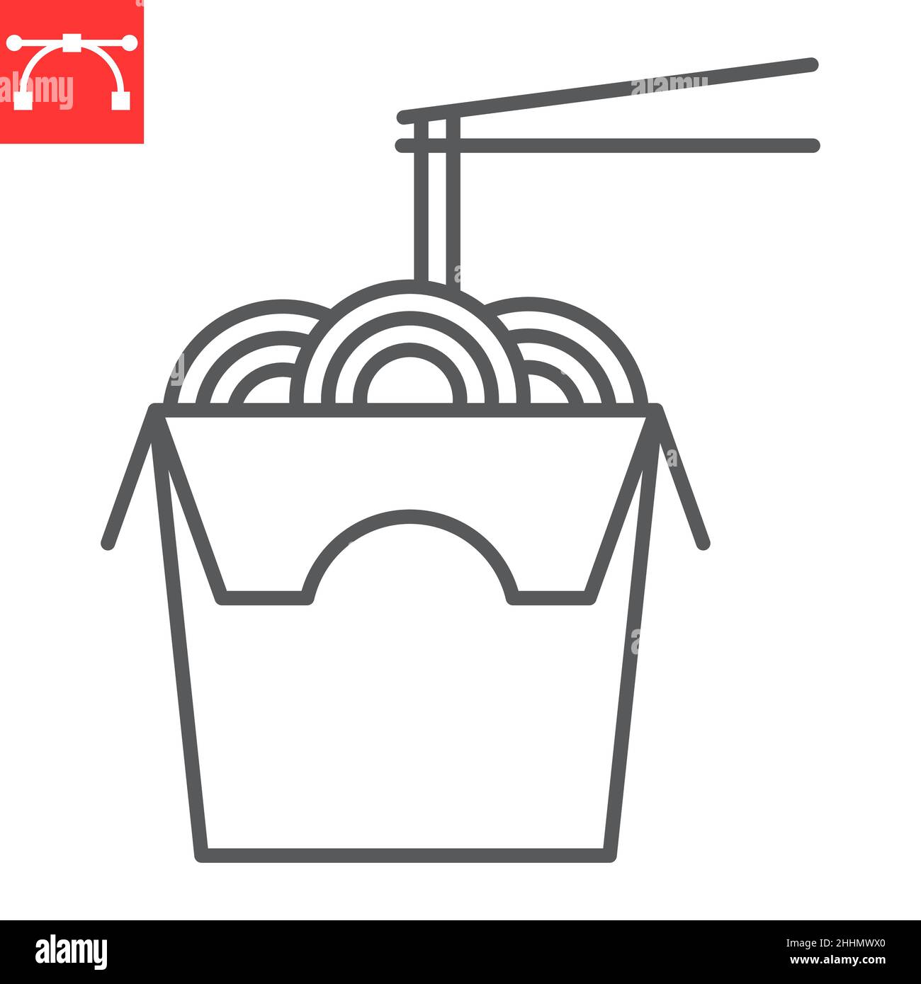 Noodle box line icon, asian food and chopsticks, noodles box vector ...