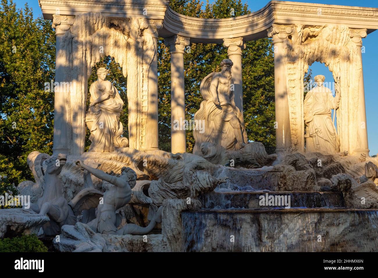 Baroque marble fountain in the gardens of Ravadinovo castle in Bulgaria ...