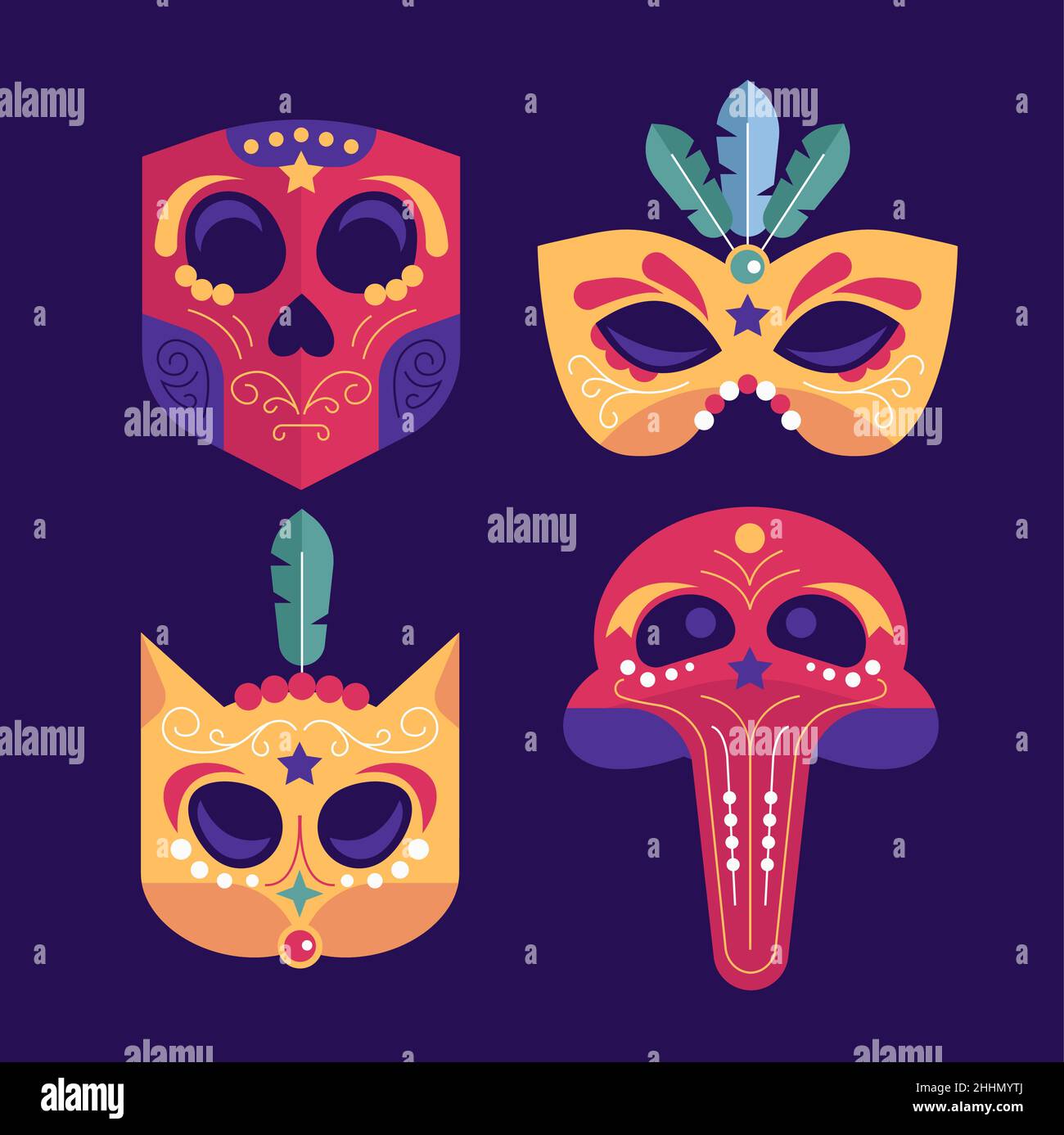 Flat venice carnival masks set Vector illustration Stock Vector Image ...