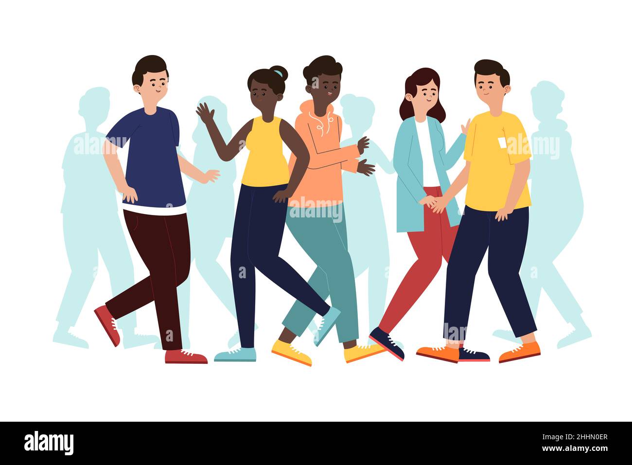 Hand drawn flat design crowd of people walking illustration Vector ...