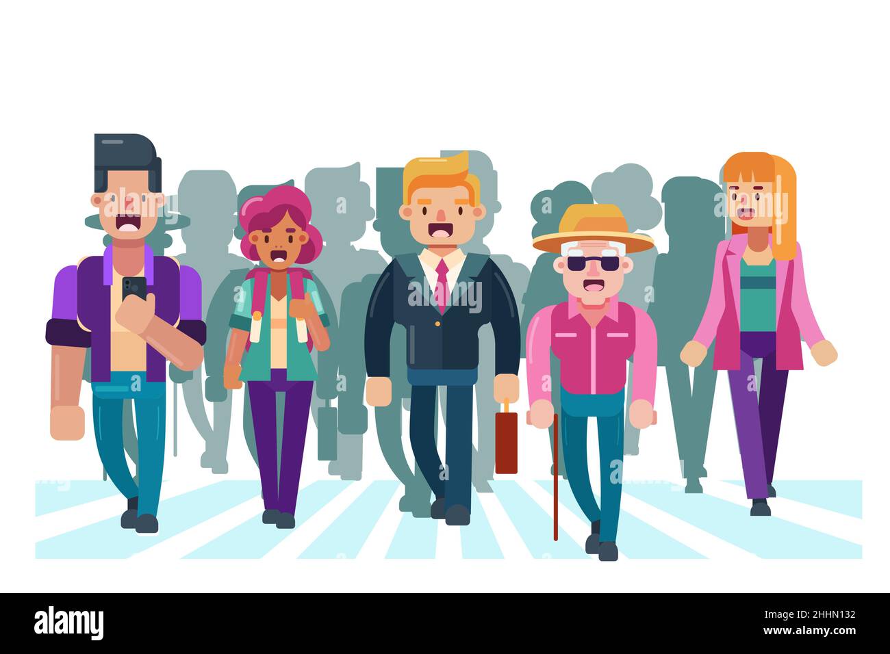 Hand drawn flat design crowd of people walking illustration Vector ...